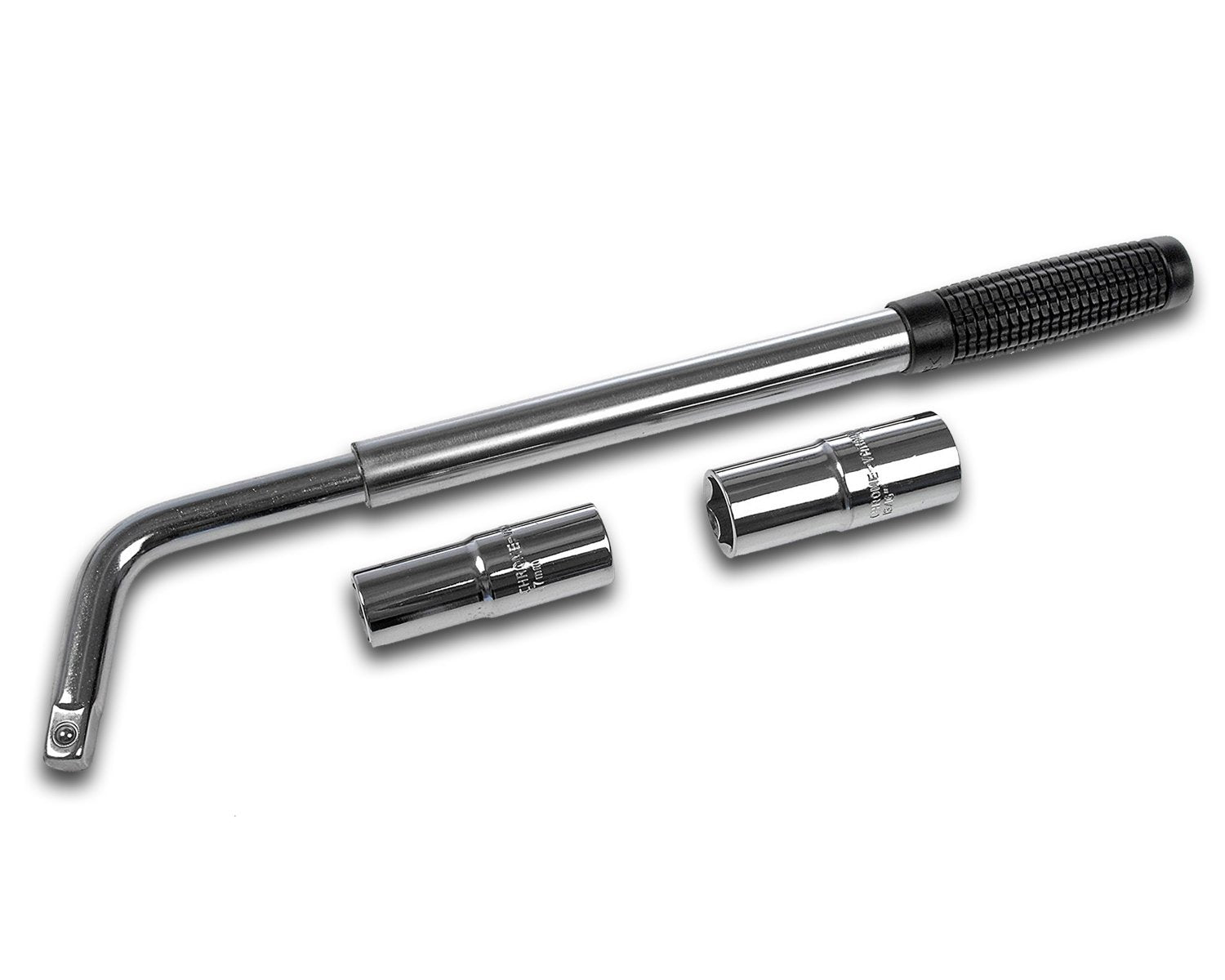 Chrome Steel Extending Power Breaker Bar with Rubber Grip & 2 Socket ...